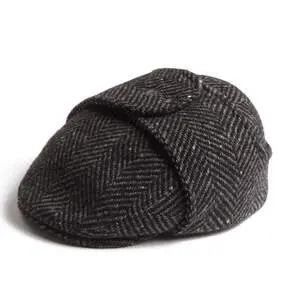 DASMARCA HATS Black / Grey Logan Charcoal Tweed Wool Checks Italian Cap With Earflaps Trapper - Black/grey