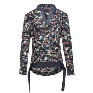 SMART AND JOY Leaves Print V-neck Blouse - Blue