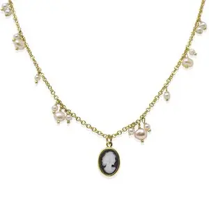 VINTOUCH ITALY Plated Dainty Pearls & Mini Cameo Necklace - Gold