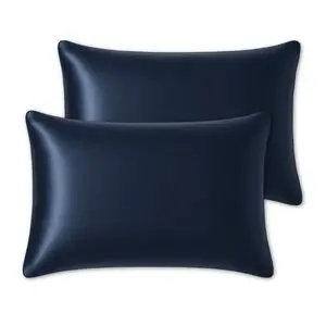 HI SILK Navy Mulberry Silk Housewife Pillowcase Set Of Two Twenty Five Momme - Blue
