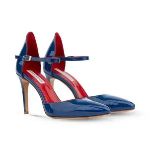 ROSAMUND MUIR LONDON Patent Leather Pointed Toe Heels With Ankle Strap - Blue