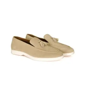 DAVID WEJ Neutrals Lorenzo Suede Tassel Loafers - Beige