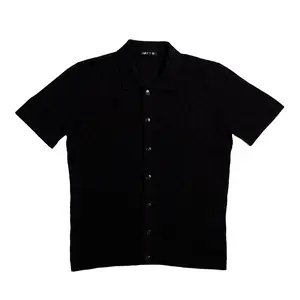 EIGHT X Monogram Short Sleeve Button Up Knit Shirt - Black