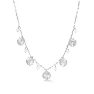 DOWER & HALL White Pearl & Disc Collar Necklace - Silver