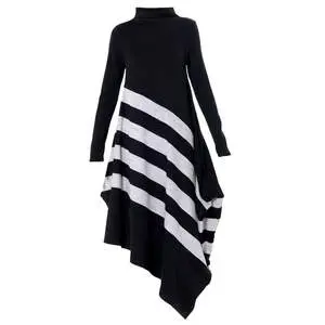 METAMORPHOZA Long Sleeve Knit Dress With Diagonal Stripes