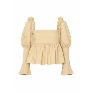 Carmen Says Neutrals Chambre Ruffle Blouse - Beige