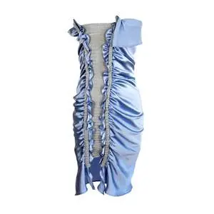 CCY CURRENCY Strapless Asymmetrical Frill Dress - Blue/grey