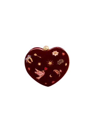 FABLE ENGLAND Velvet Embroide Heart Jewellery Box - Red