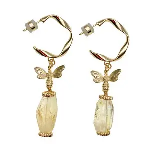 FARRA Citrine With Bee Charm Hook Earrings - Yellow