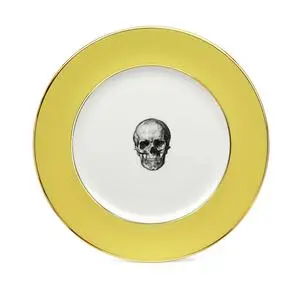 MELODY ROSE LONDON Yellow / Gold / White Yellow Skull Dinner Plate - Yellow/gold/white