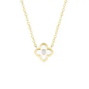 SPERO LONDON Gold / White White Enamel Four Leaf Clover Necklace With Gemstone In Sterling Silver Gold - Gold/white