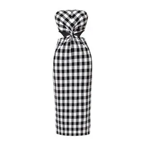 AGGI BY HALEWSKI Lilly-rose Strapless Vichy Check Midi Dress - Black