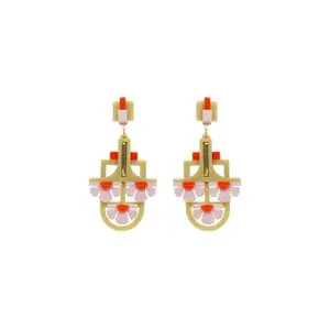 GISSA BICALHO Neutrals Handmade Acrylic Earring Pendant Three Flowers Kahki - Pink