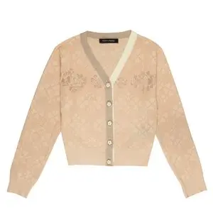 ROCH PEREL Neutrals Apricot Pointelle Floral Stud Cardigan - Orange