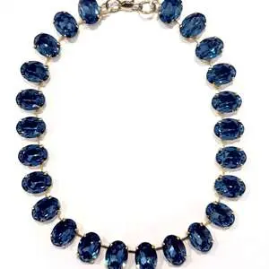 ACHALA HANDCRAFTED Denim Oval Crystals Necklace - Blue