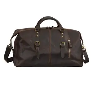 TOURI Zip Detail Genuine Leather Holdall Dark - Brown