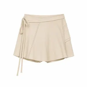 Carmen Says Cream Wrap Mini Tennis Skirt With Contrast Stitching