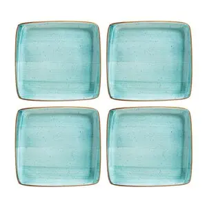 Turgla Home Aqua Square Porcelain Dessert Plates, Set Of Four - Blue