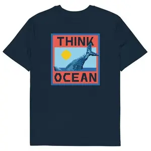 ANCHOR & CREW Navy Think Ocean Whale Pixel Art Organic Cotton T-shirt - Blue