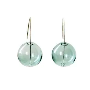 LAURA DAILI Green / Neutrals / Silver Emerald Dew Blown Glass Earrings - Green/silver