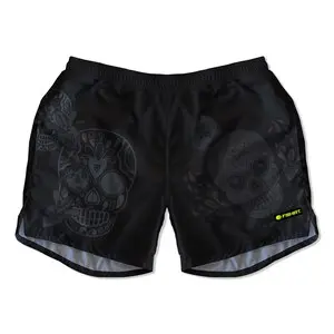FISHIRT Swim Shorts Mexican Skull Graphic Flatmuertos Style - Black