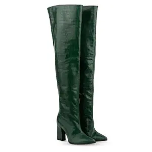 ROSAMUND MUIR LONDON Roma Crocodile Print Over Knee Boots - Green