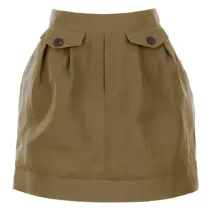 JANA COSHÈ Dark Mustard Linen Mini Skirt With Pleats And Pocket Flaps - Brown