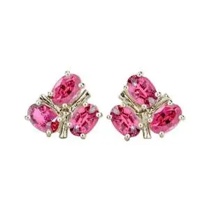 JUVETTI  Ligna Oval Sapphire Cluster Stud Earrings In White Gold - Pink