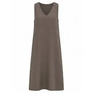 LUELLA FASHION Lisette Sleeveless V-neck Linen Dress Taupe - Brown