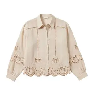 LATELIER LONDON Neutrals Laser-cut Embroidered Cotton Shirt - Beige