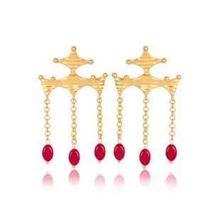 LILA RASA Gold / Red Ruby Bead Drop Earrings - Gold/red