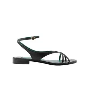 FLORRIE Matilda Leather Flat Sandal - Black