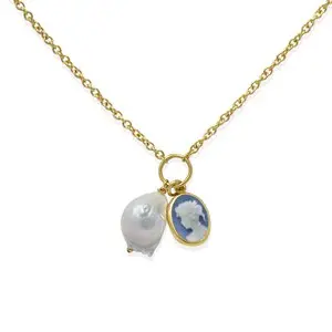 VINTOUCH ITALY Neutrals Sky Cameo With A Pearl Necklace - Blue
