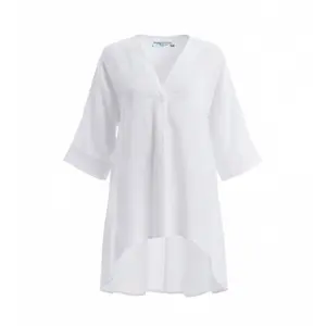 Haris Cotton Asymmetric Linen Blouse With V-neck - White