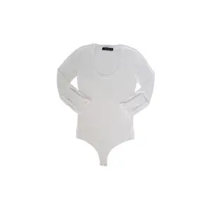 CIRCULAR PATH U Neck Long Sleeve Bodysuit - White