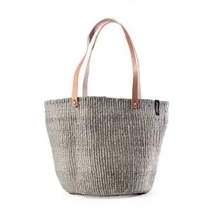 MIFUKO Grey / Brown Kiondo Shopper Basket Light Grey M
