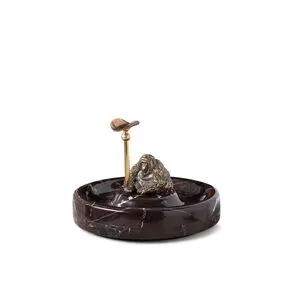 ATELIER TERRA MADRE Gold / Red Satyrus Marble Cigar Ashtray With Cast Bronze Gorilla - Gold/red