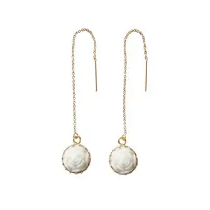 POPORCELAIN Mini Porcelain Rose With Filled Chain Earrings - Gold