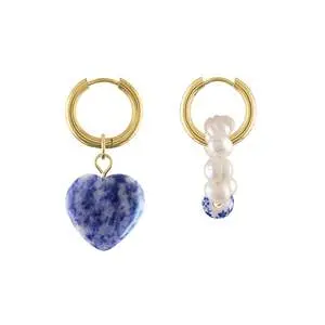 OLIVIA LE Hailey Stone Heart Pearl Charm Hoop Earrings - Blue