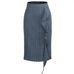 SMART AND JOY Micro Tartan Ruffle Pencil Skirt - Blue