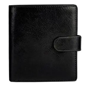 TIME RESISTANCE Leather Bifold Wallet With A Snap Closure - Ironweed - Black