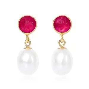 PEARLS OF THE ORIENT ONLINE Ruby Quartz & Cultured Freshwater Pearl Drop Earrings In 18kt Gold Vermeil - White/red