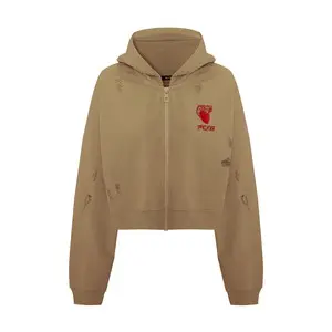 PCFG Destroyed Zip Up Hoodie Covert - Green