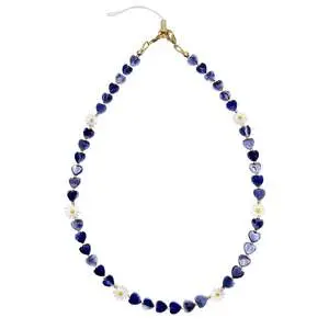 FARRA Heart Shaped Sodalite With Shell Flower Gemstone Phone Strap - Blue