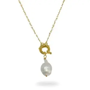 LINYA JEWELLERY Baroque Pearl Chain Necklace - Gold