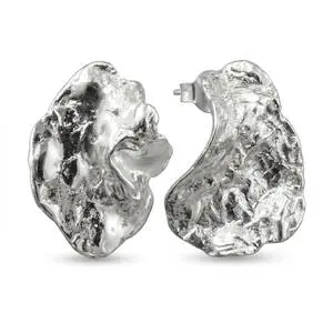 MERCELA Sculptural Organic Plated Stud Earrings – Inspired Ancient Jewelry Forms - Silver