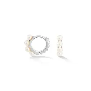 DOWER & HALL Small White Pearl Huggie Hoops In Sterling - Silver