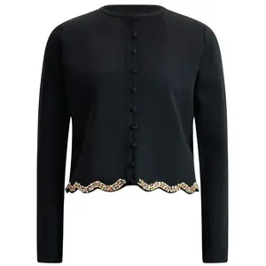 ROCH PEREL Embellished Scalloped Cardigan - Black
