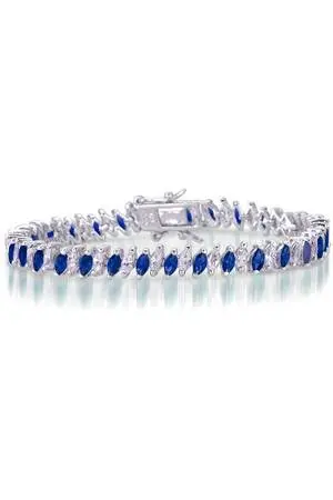 GENEVIVE Sterling Silver White Gold Plated With Cubic Zirconia Tennis Bracelet - Blue