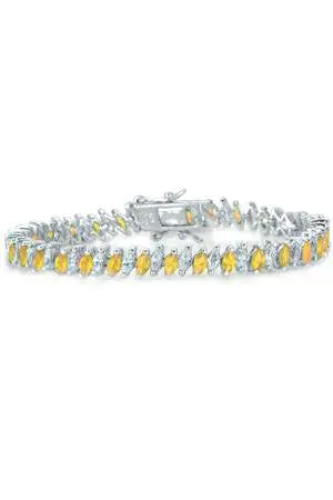GENEVIVE Sterling Silver White Gold Plated With Cubic Zirconia Tennis Bracelet - Yellow